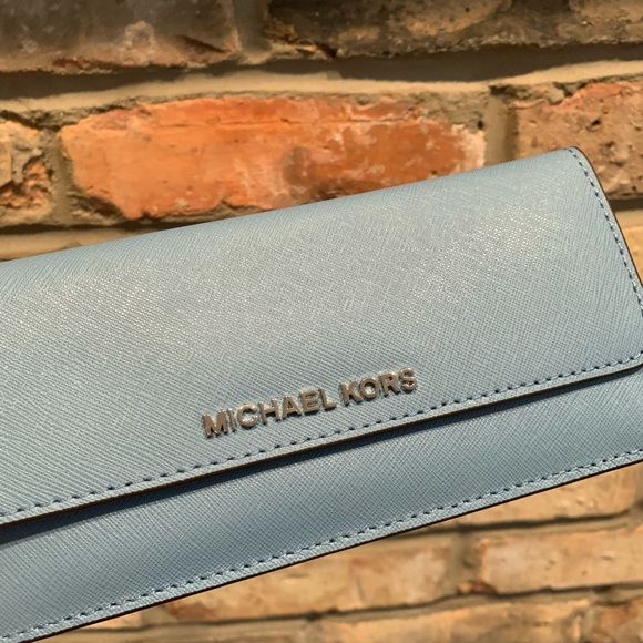 Michael Kors | Bags | Firm Price Michael Kors Flat Wallet Sky Blue ...